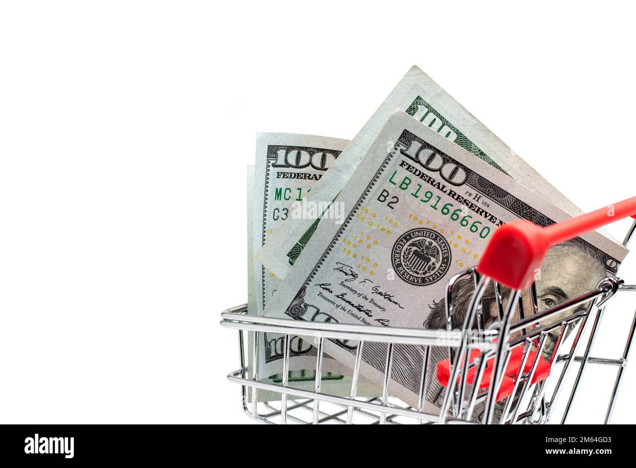 Financial concept. Shopping cart with dollars banknotes. Banknotes in ...