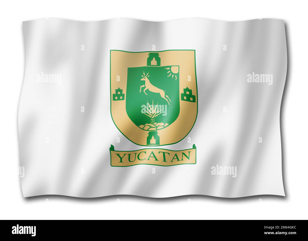 Yucatan state flag, Mexico waving banner collection. 3D illustration ...