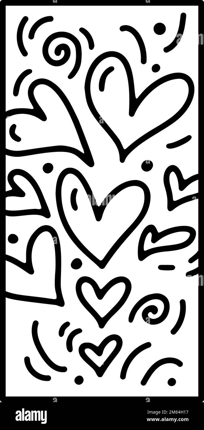 Valentine vector composition with hearts and swirls. Hand drawn love ...