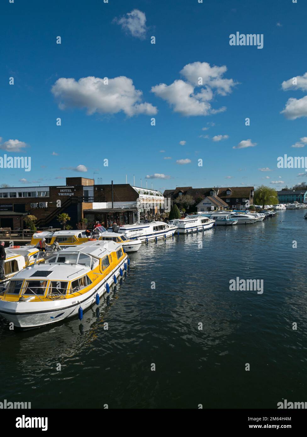 The Norfolk Broads on The River Bure at popular Wroxham busy with many ...