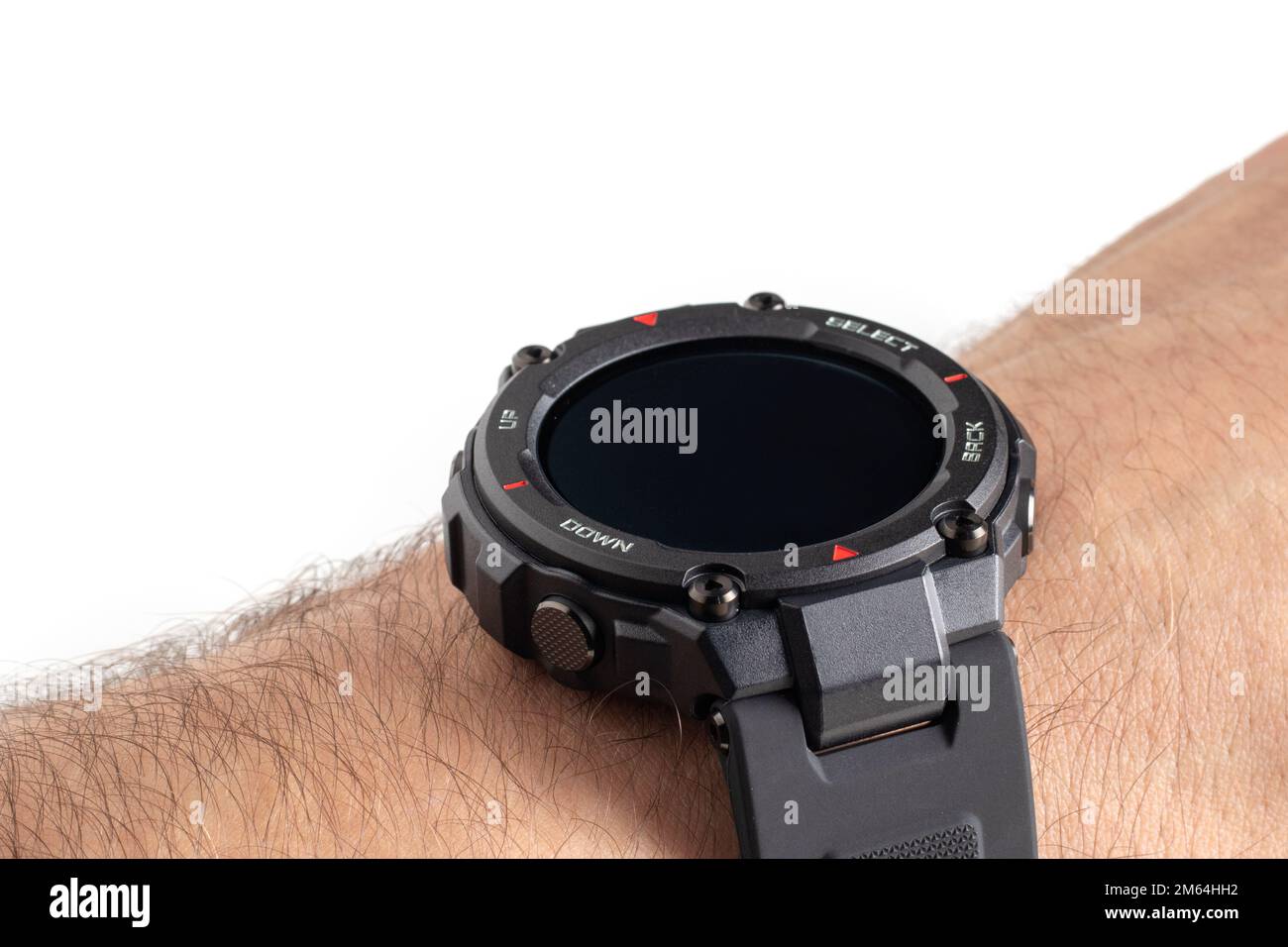 Human hand wearing smart watch. Wearable gadget concept Stock Photo - Alamy