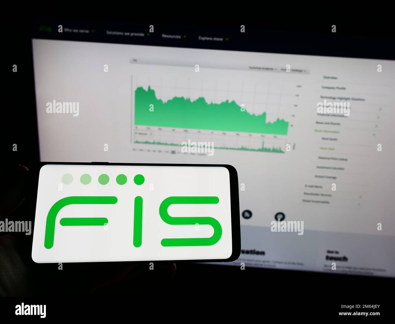 Person holding mobile phone with logo of Fidelity National Information ...