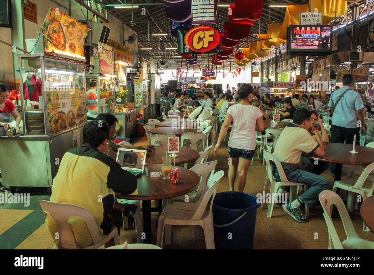 Georgetown, Penang, Malaysia - November 2012: A hawker center crowded ...