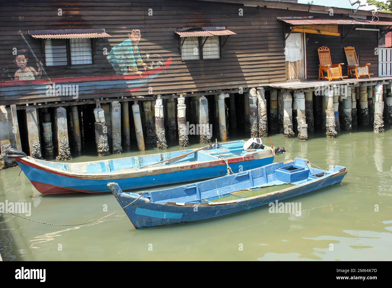 Georgetown, Penang, Malaysia - November 2012: The traditional stilt ...