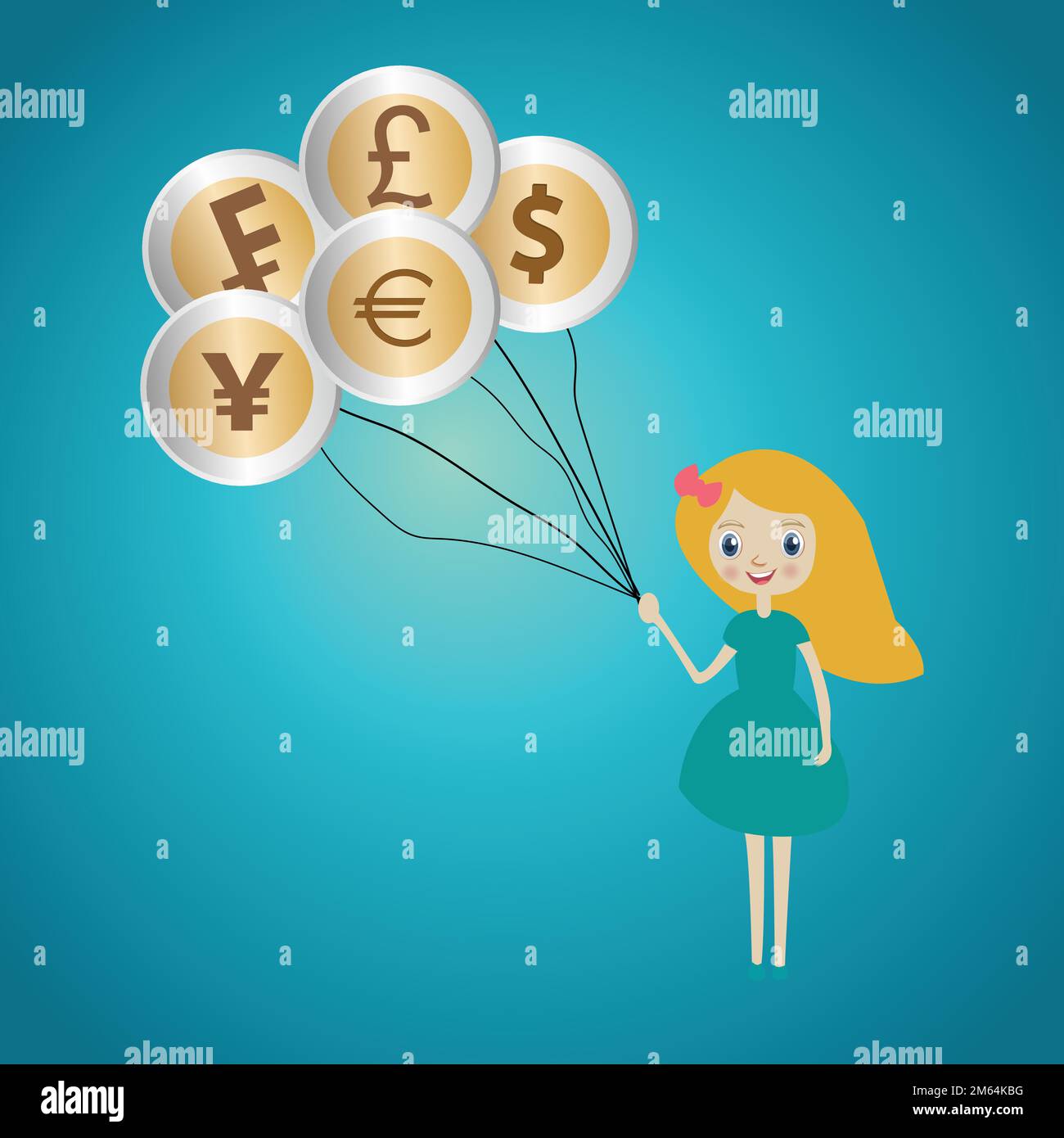 Happy girl holding coins as balloons Stock Vector Image & Art - Alamy