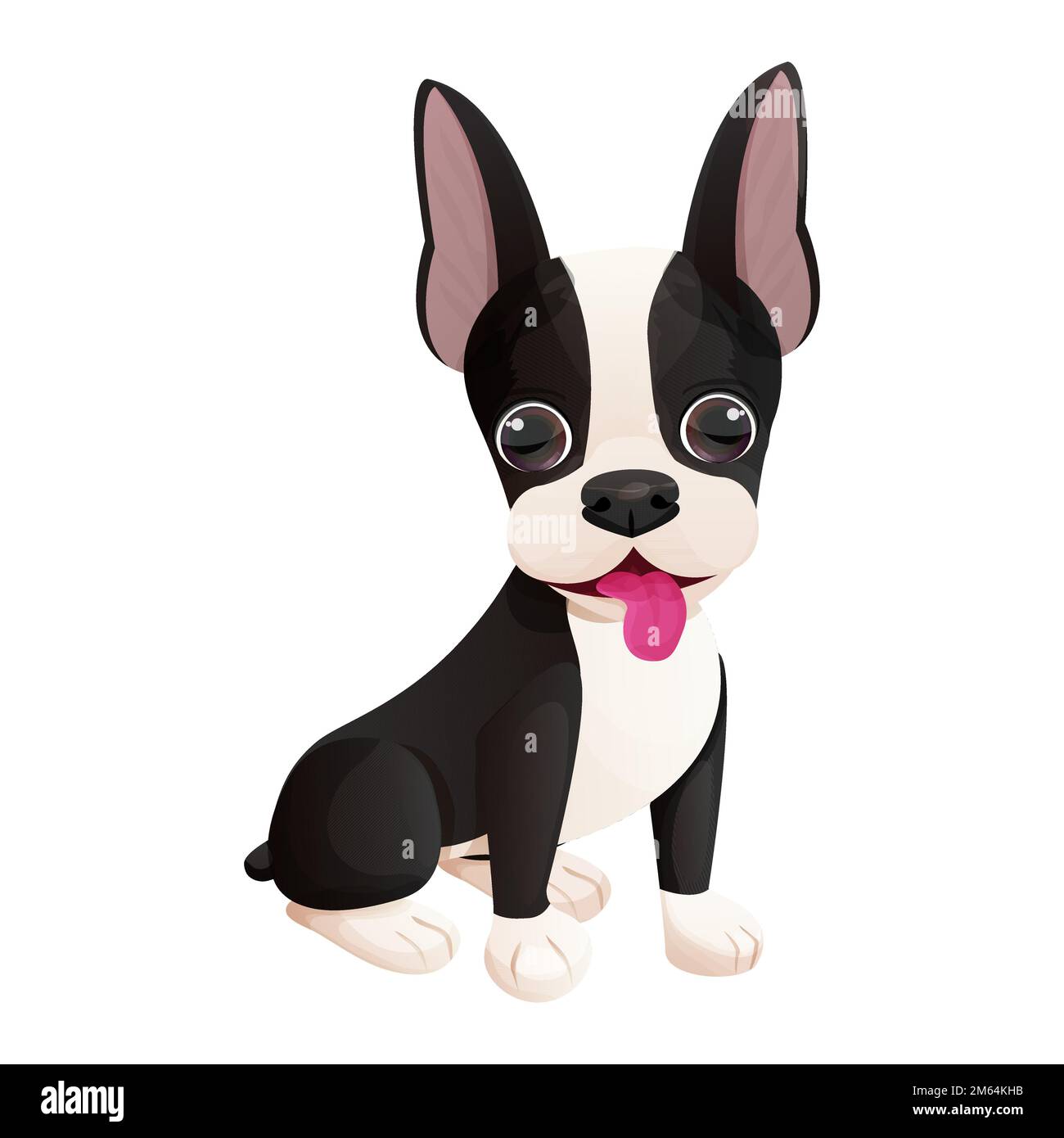 Cute Boston terrier cool sweet puppy sitting with tongue in cartoon ...