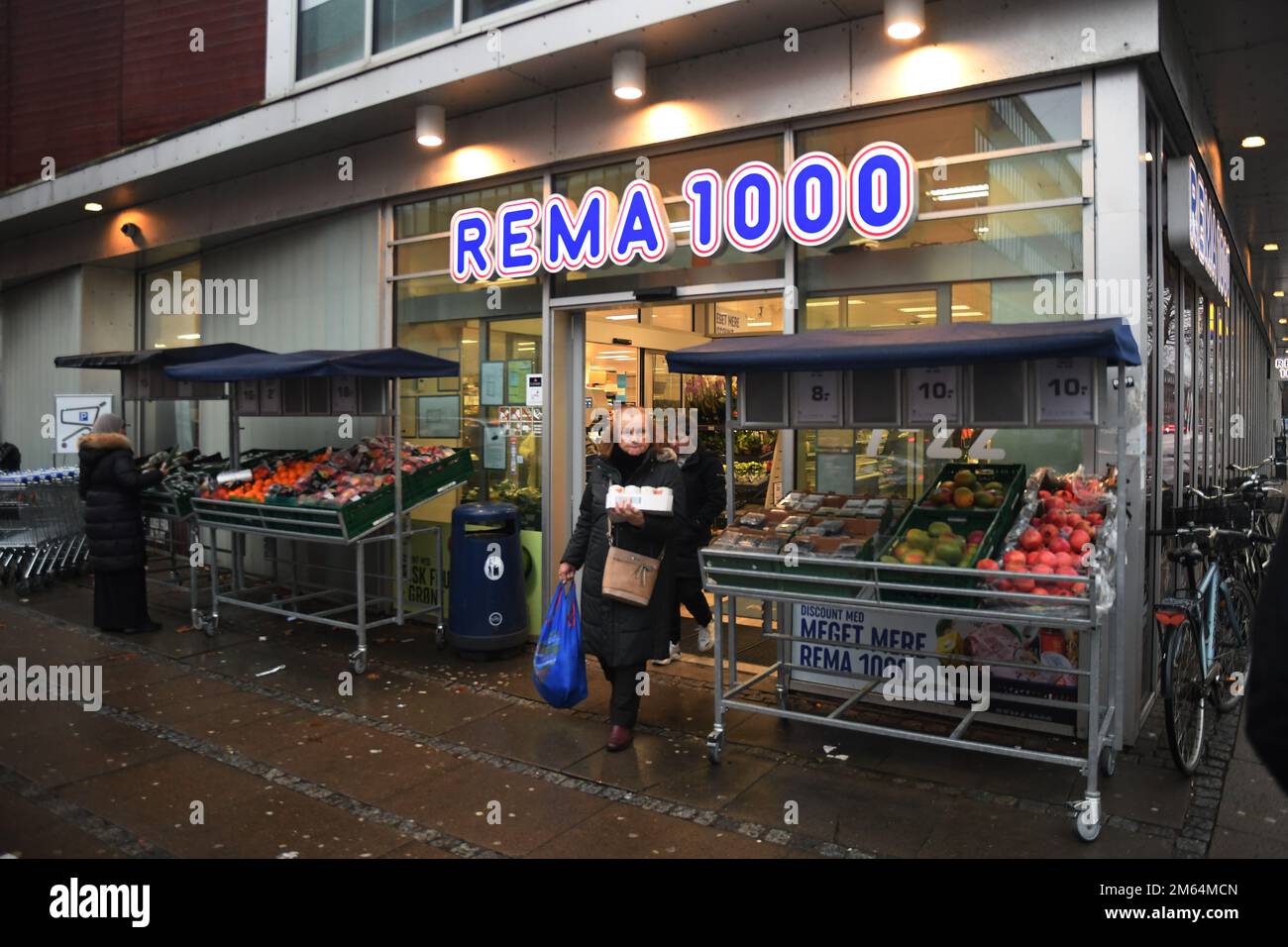 Jyerup/Denmark/02 January 2023/ Rema 1000 shopper at REMA 1000 grocery ...