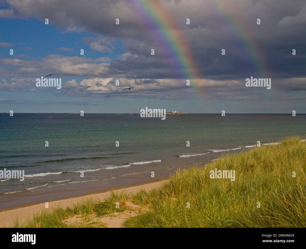 Double rainbow over Inner Farne, nothumberland Coast, England, UK Stock ...
