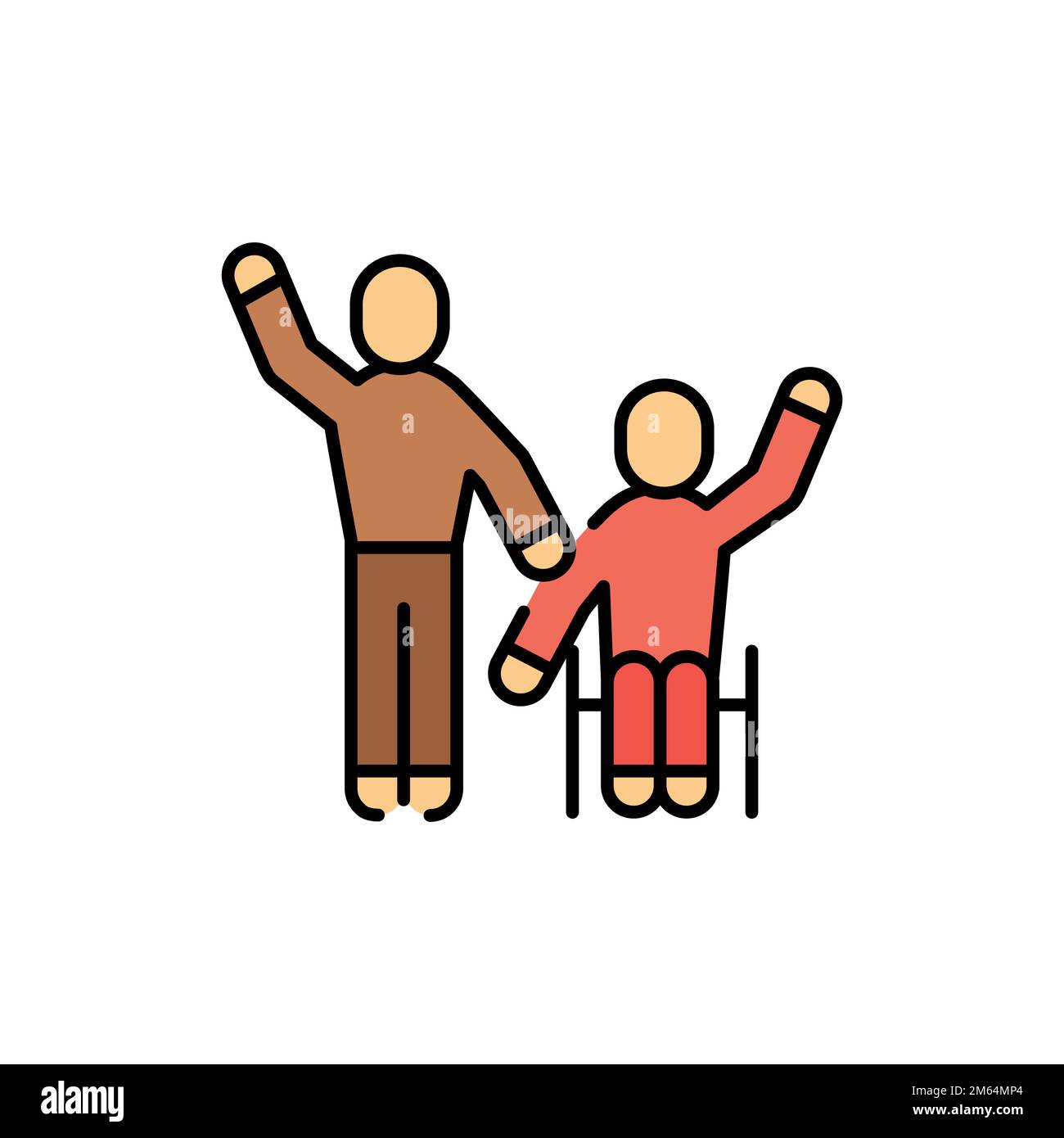 Support for disabled people color line icon. Multinational company ...