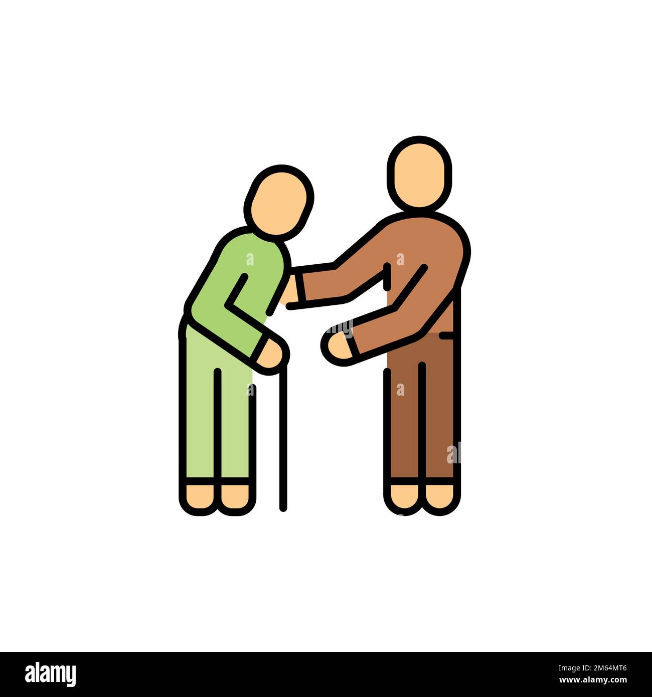 Equality between old and young color line icon. Multinational company ...