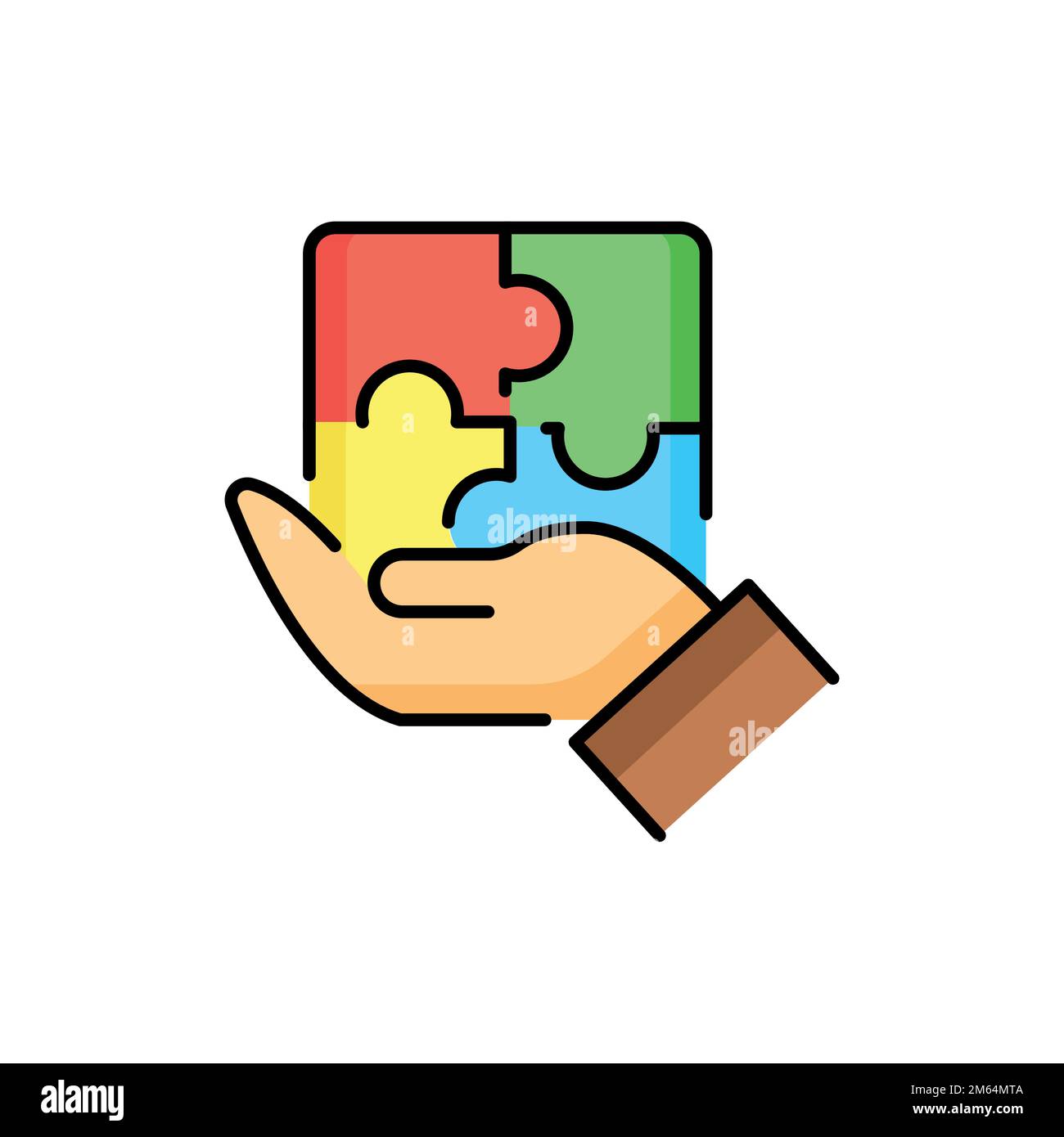 Puzzles in hands color line icon. Problem-solving. Partnership success ...