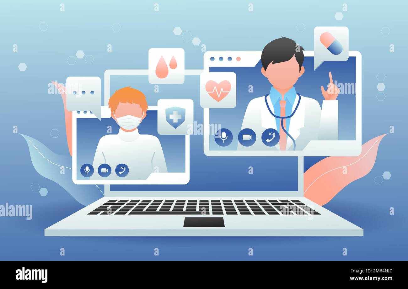 Telemedicine . Doctor is consulting with patient by online internet ...