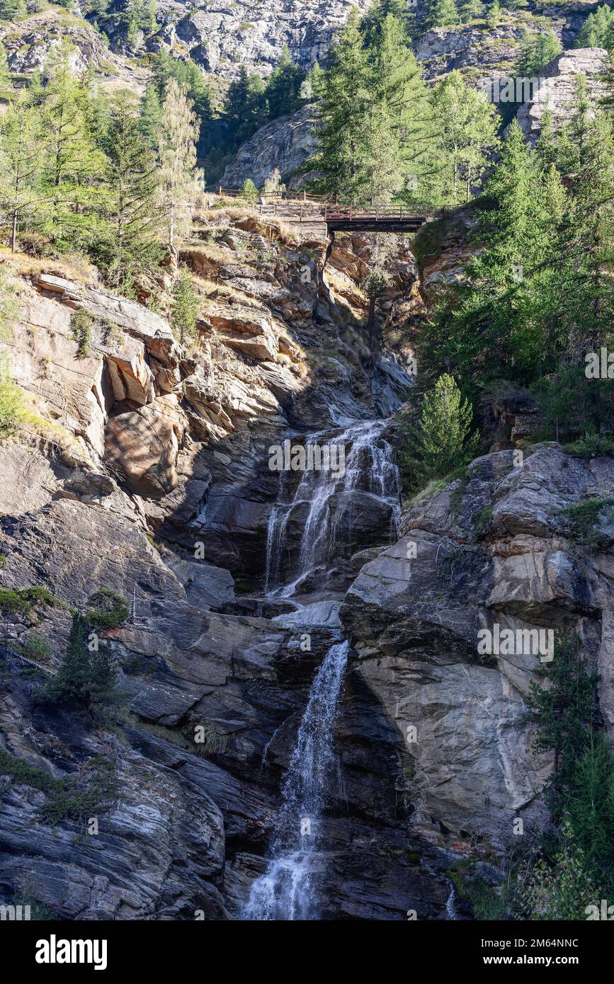 Alpine Lillaz waterfall (Cascate di Lillaz) on 3 levels accessible via ...
