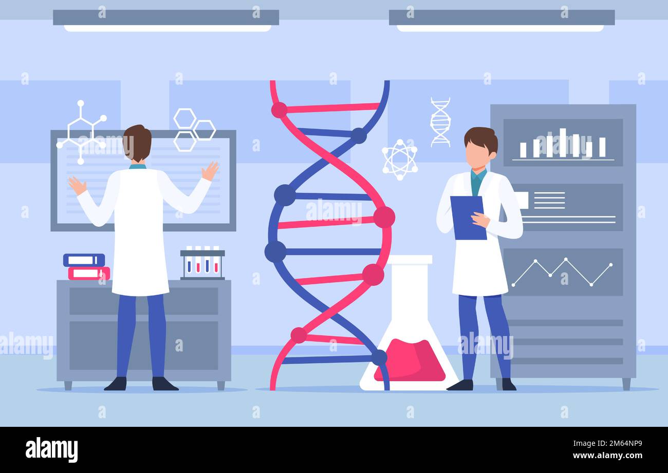 Genomics scene . Scientists are doing research in laboratory room ...