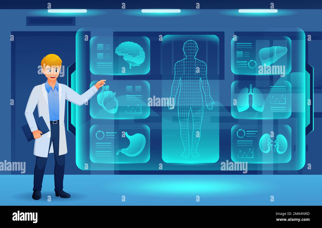 Medical holographic scene . Doctor is diagnose by health technology ...