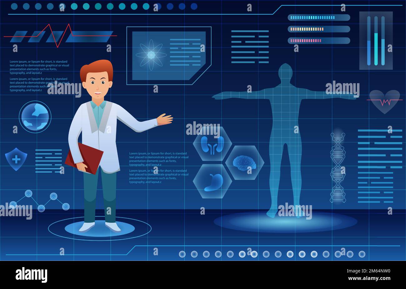 Medical holographic scene . Doctor is diagnose by health technology ...