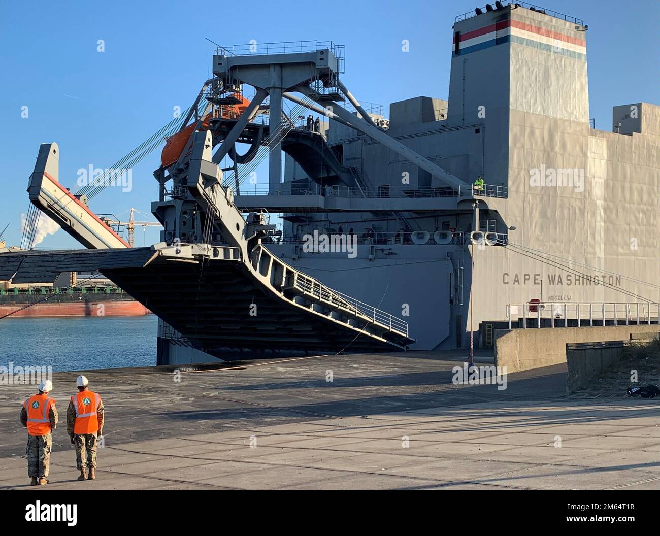 Leaders from the 838th Transportation Battalion observe the arrival of ...