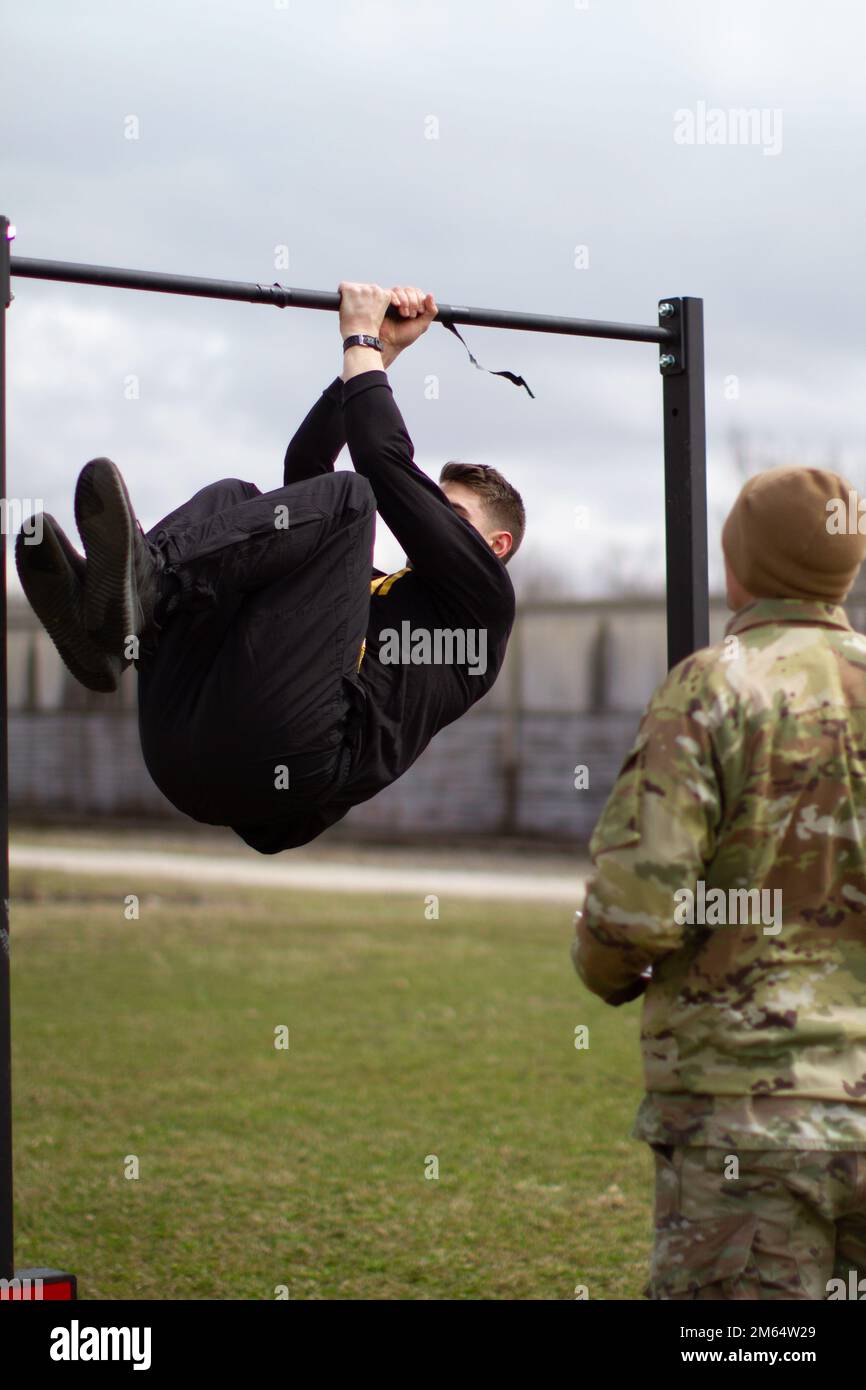 Spc. Alexander Posar, 37th Infantry Brigade Combat Team, performs a leg ...