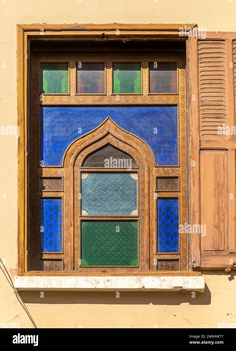 Ornate coloured glass design of window, Taroudant, Sous Valley, Morocco ...