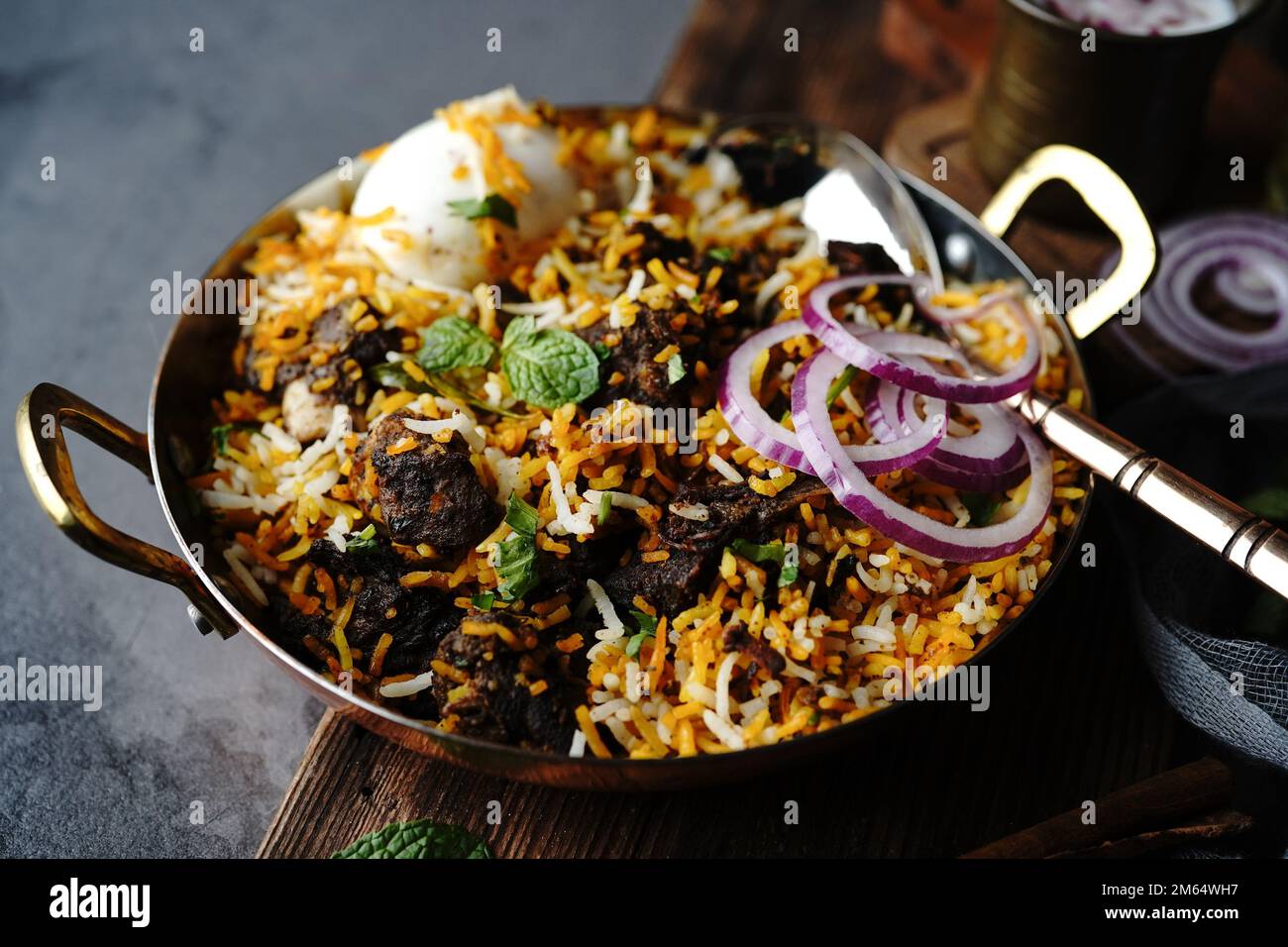 Homemade Goat Fry biryani | Mutton dum biryani served with yogurt raita ...