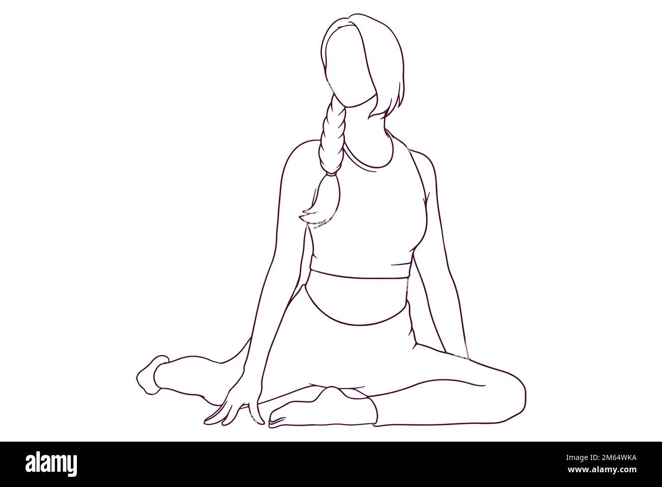 young woman doing yoga pose hand drawn style vector illustration Stock ...