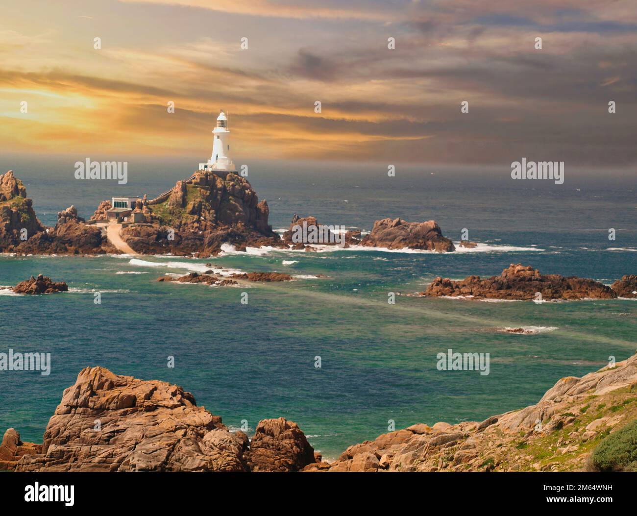 Sunset at Corbiere Lighthouse in Jersey Channel Islands Stock Photo - Alamy
