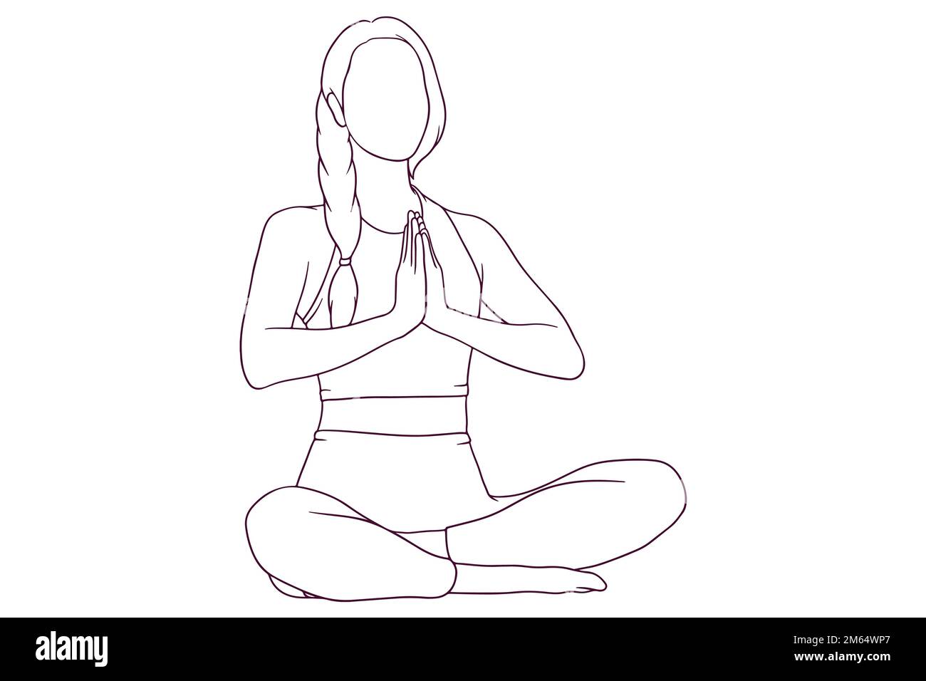 young beautiful girl doing yoga pose hand drawn style vector ...