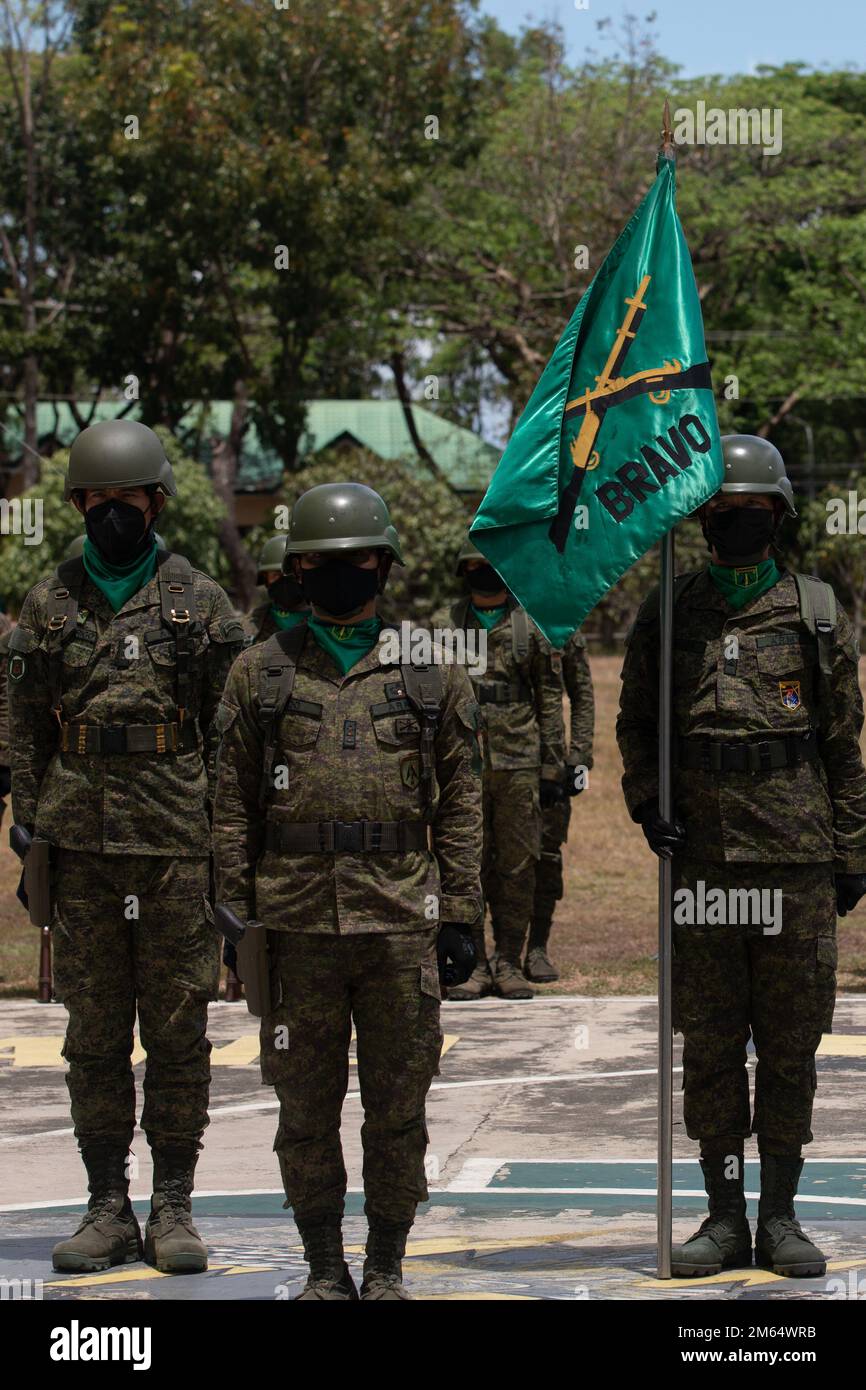 Philippine Army 7th Infantry Division, Bravo Company Para Raiders stand at attention in ...