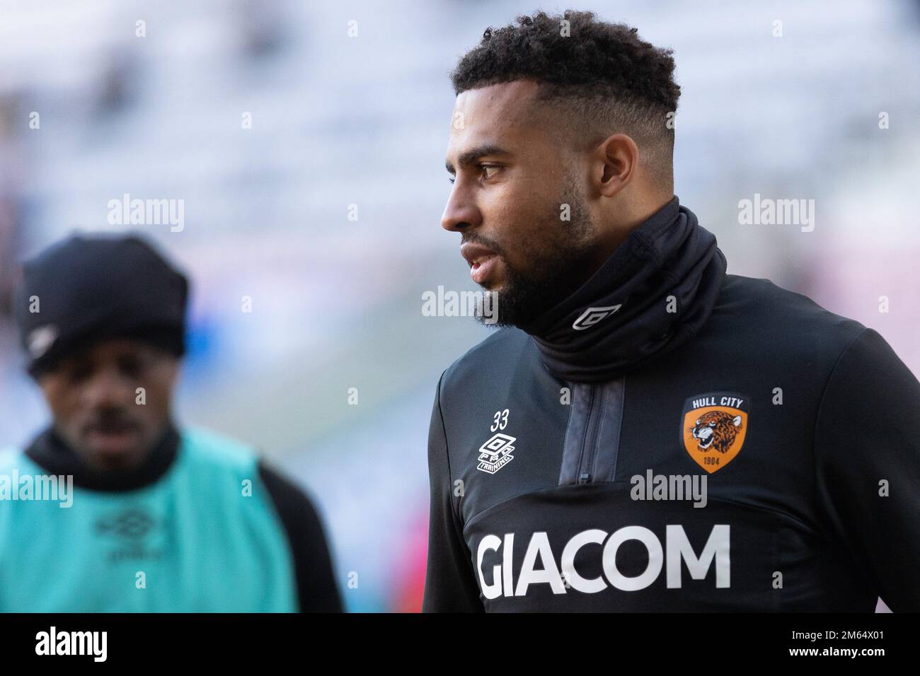 Cyrus Christie #33 of Hull City before the Sky Bet Championship match ...
