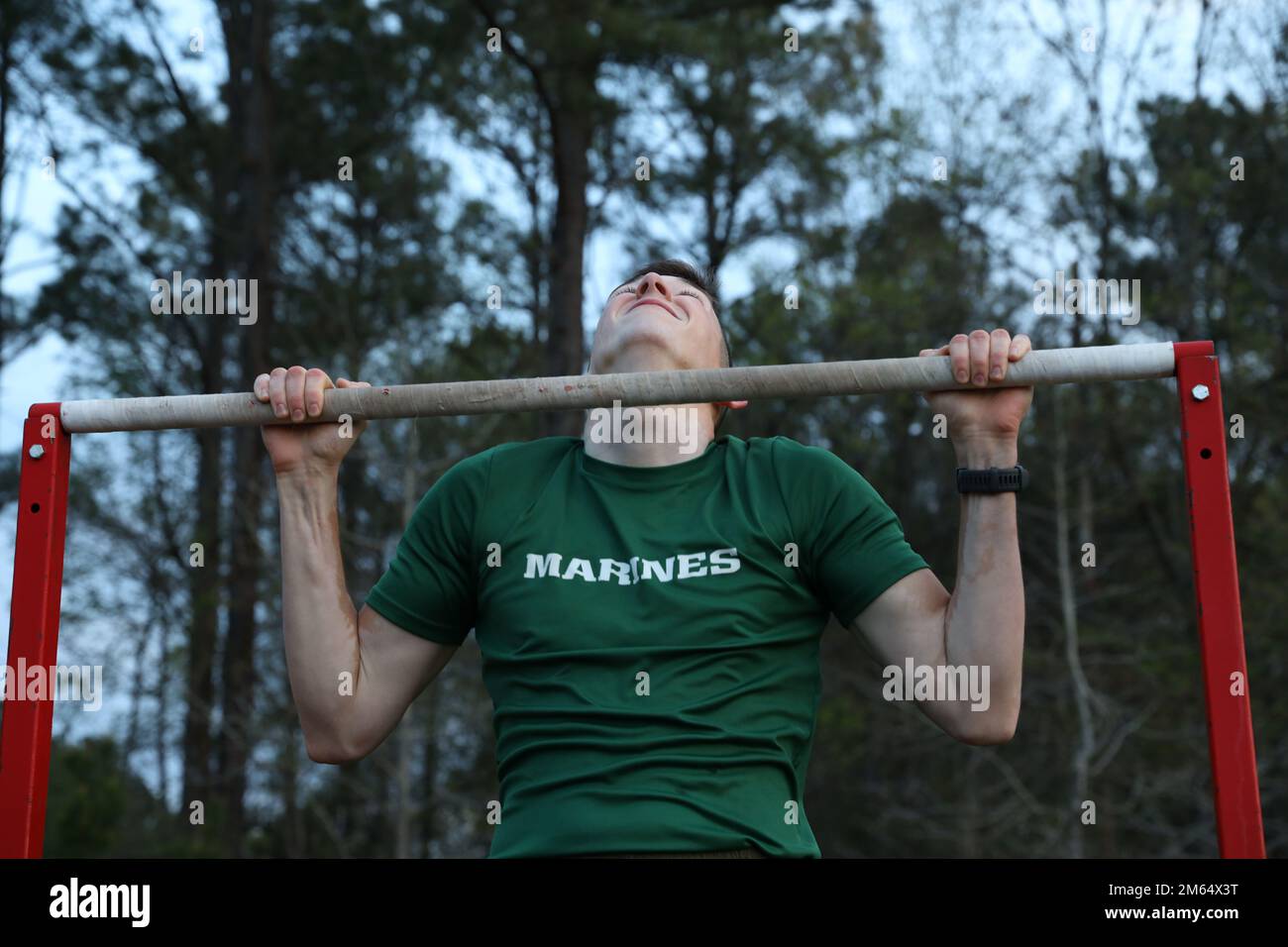 A U.S. Marine Corps officer candidate, Robert Thorington, conducts the ...