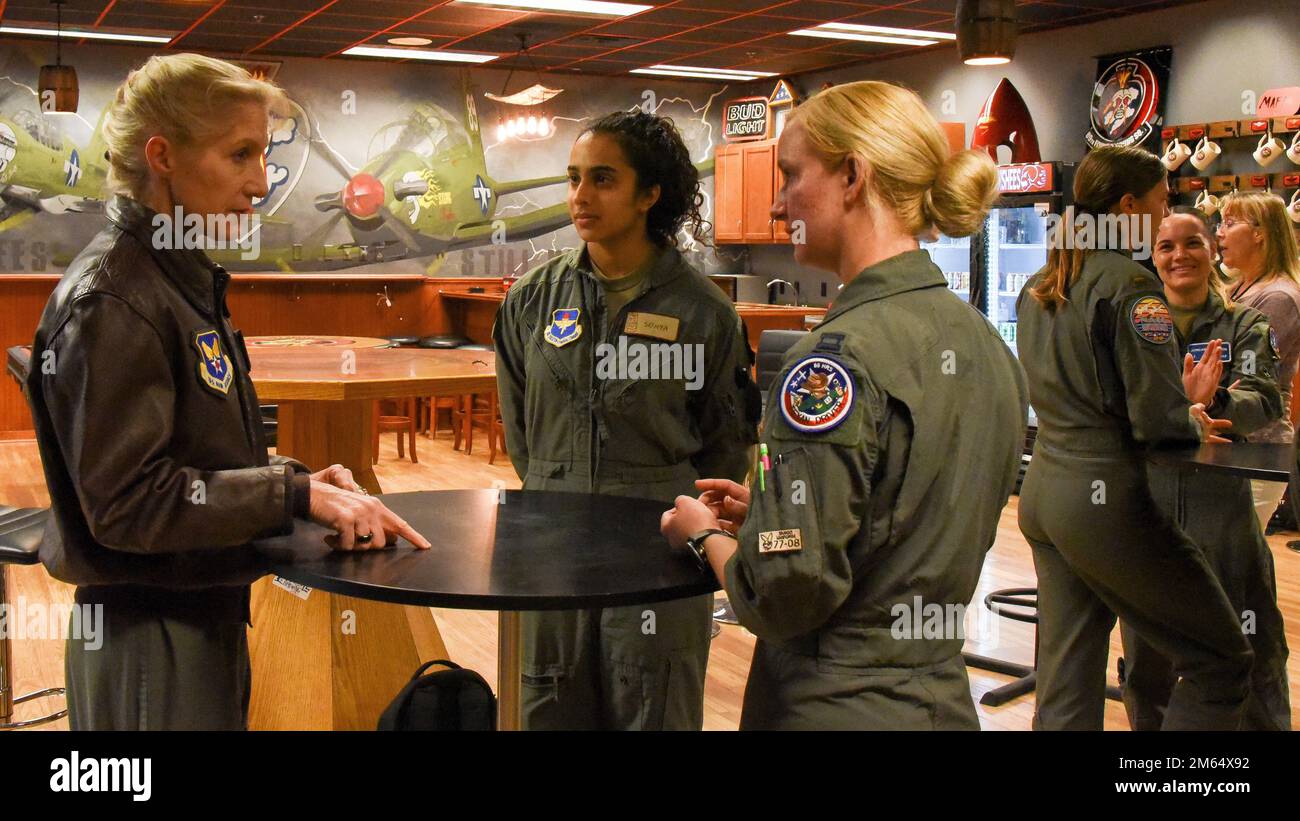 Maj. Gen. Jeannie Leavitt speaks with women from the 80th Flying Training Wing at a breakfast ...