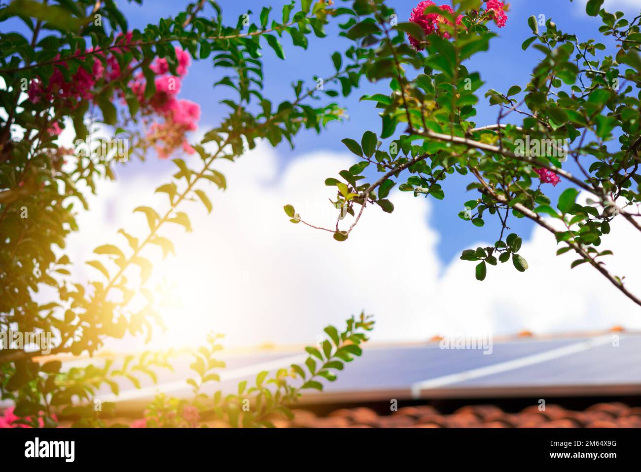 Solar Panels on the Roof in a Sunny and Cloudy Day. Photovoltaic ...