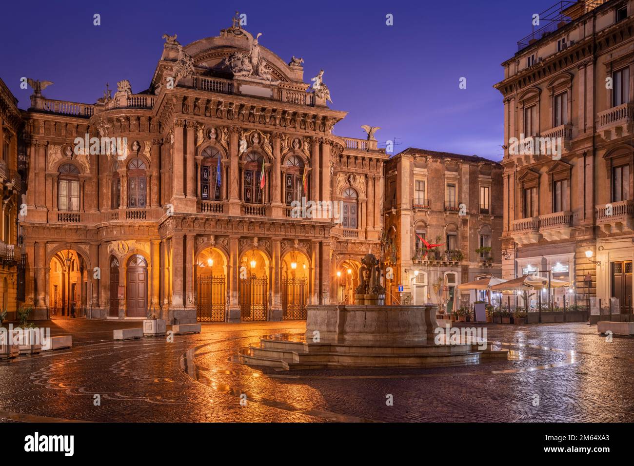 Catania, Sicily, Italy at Bellini Plaza at night Stock Photo - Alamy