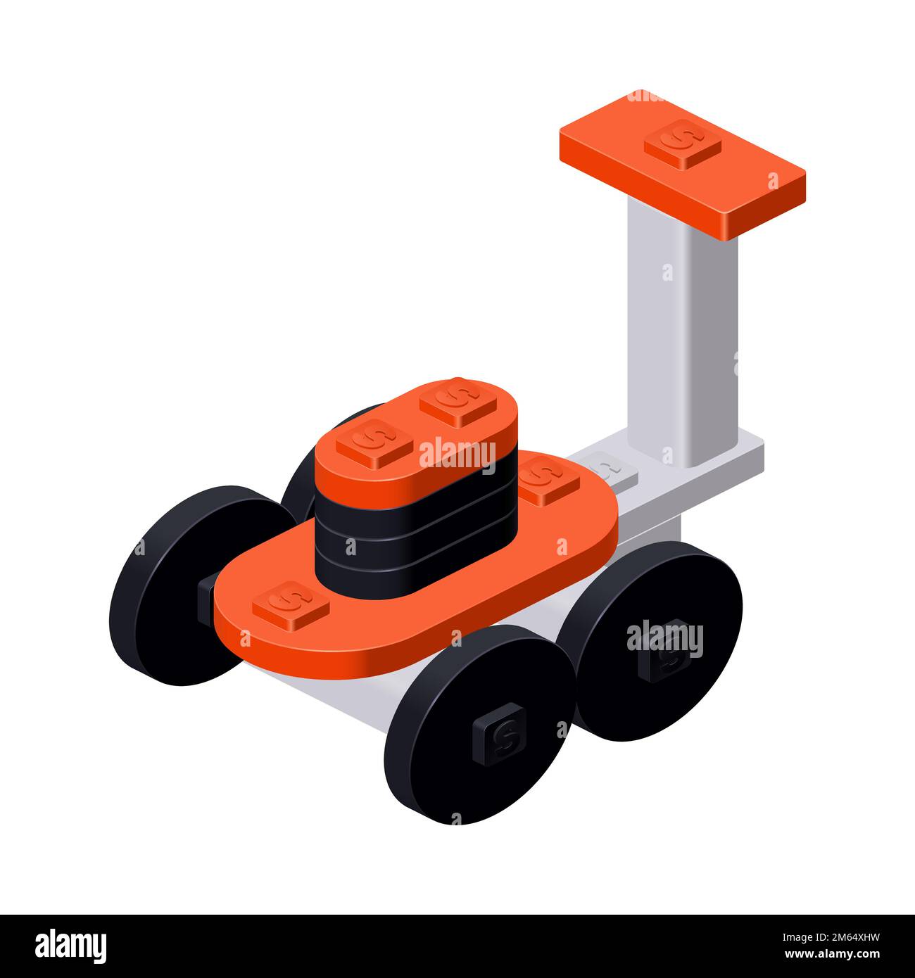 Isometric lawn mower assembled from plastic bricks. Vector clipart ...