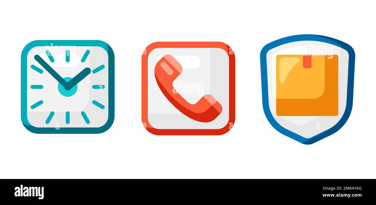 Illustration of time, contact and cargo insurance icons. Delivery of ...