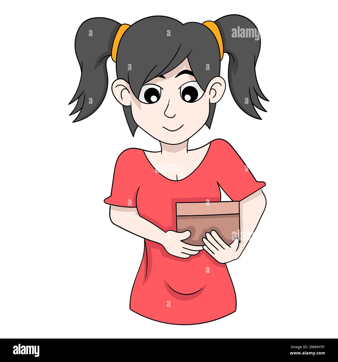 beautiful woman carrying a cardboard delivery order box Stock Vector ...