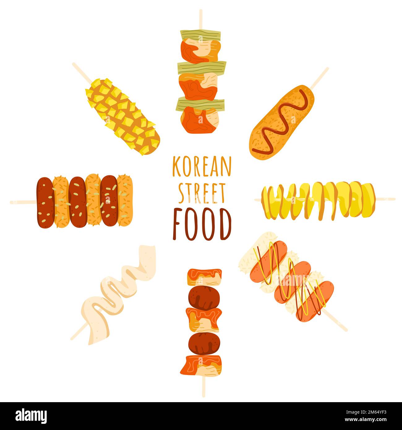 Korean street fast food creative banner. Corndog hotdog, fish cake ...