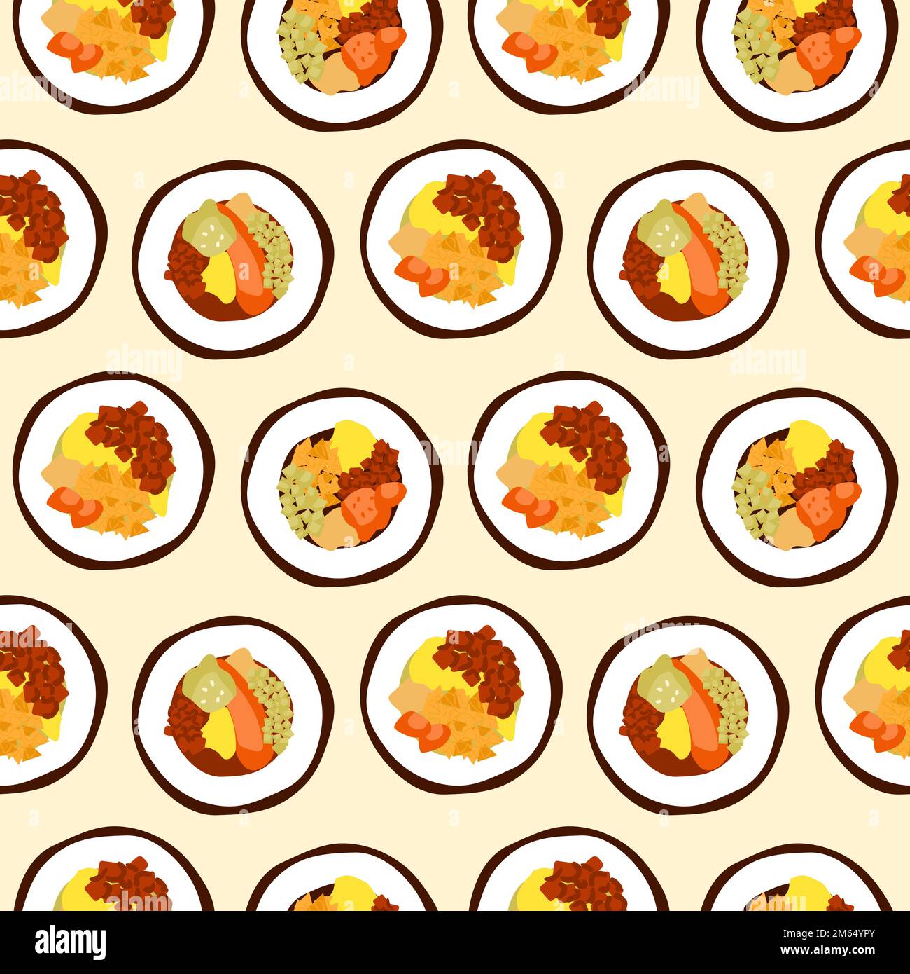 Korean street food seamless pattern. Gimbap rice rolls with different ...