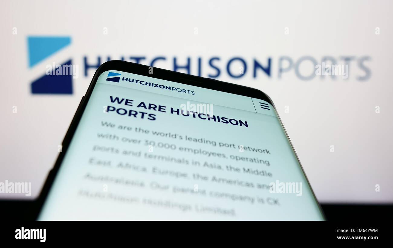 Mobile phone with webpage of company Hutchison Port Holdings Limited on ...