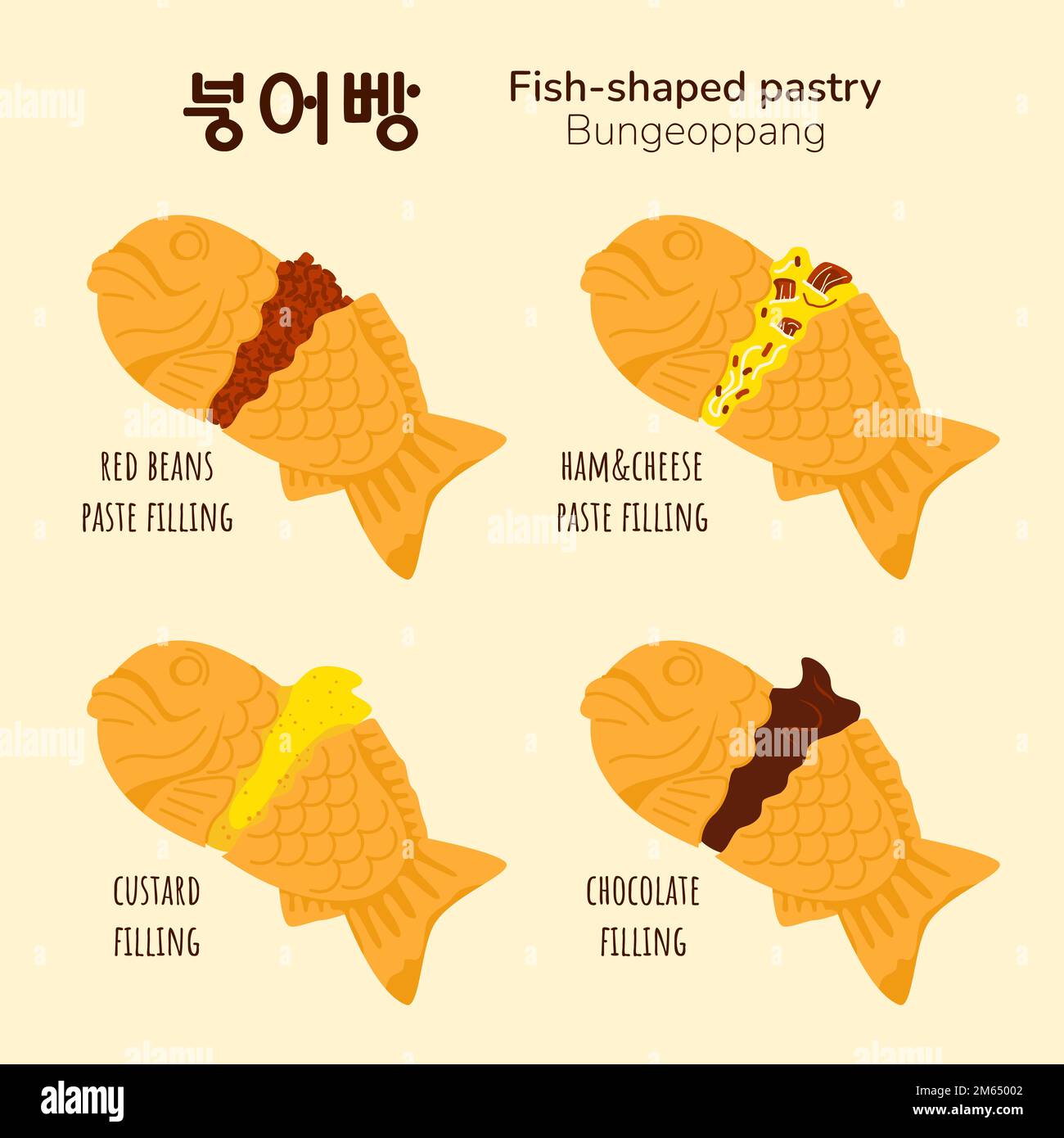 Korean street food bungeoppang with different fillings red bean paste ...