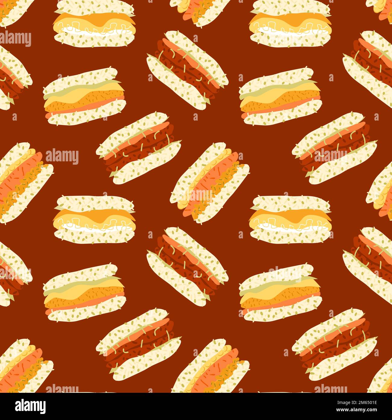 Korean street food seamless pattern. Bap rice burger rice with ...