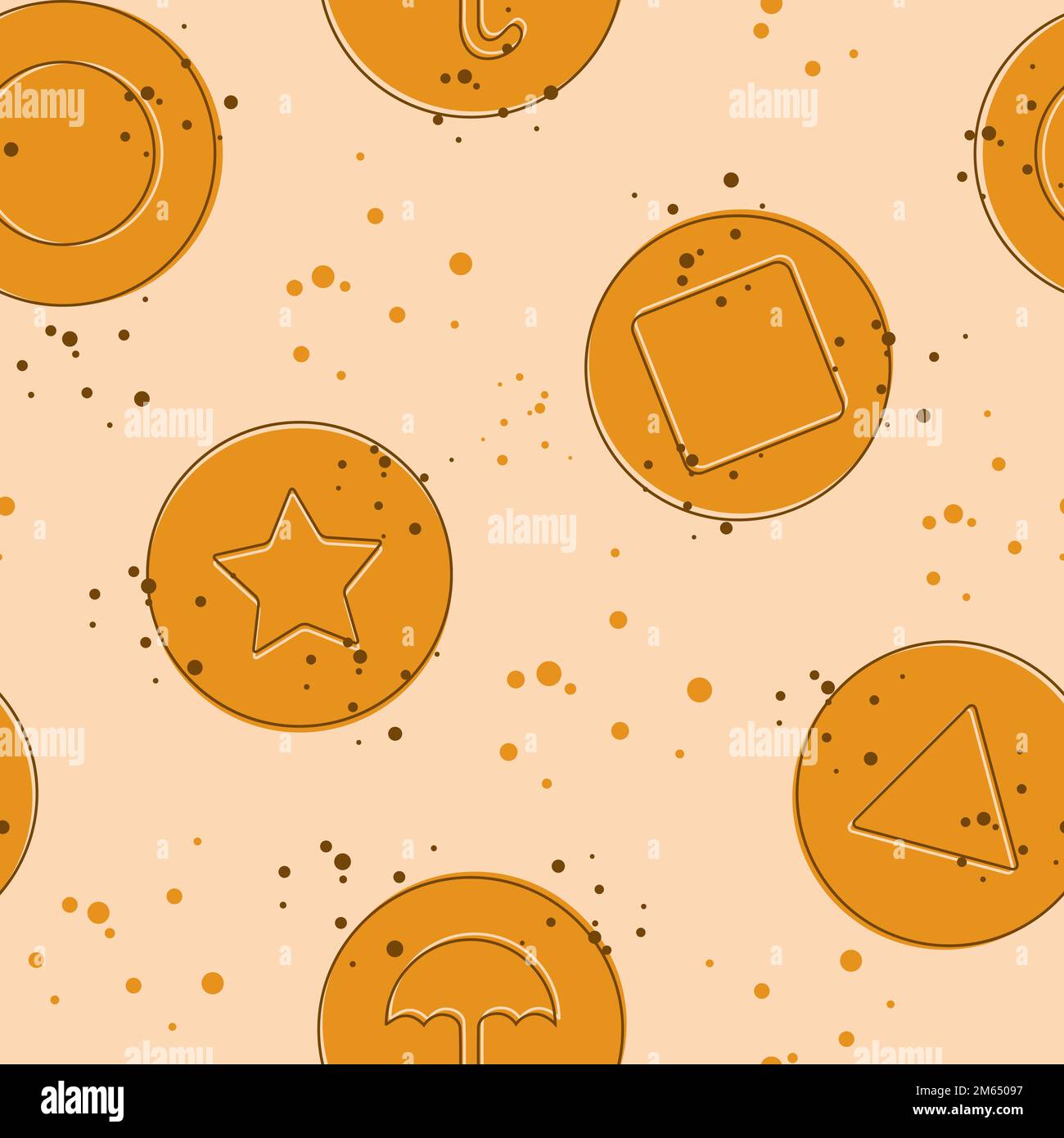 Dalgona candy seamless pattern. Korean street food sweets background ...