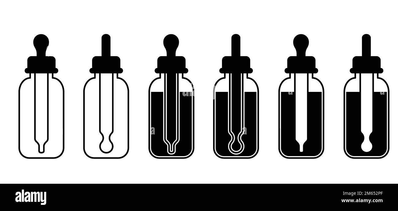 Cartoon dropper and tincture icon. Pipette mockups for dropper bottle ...
