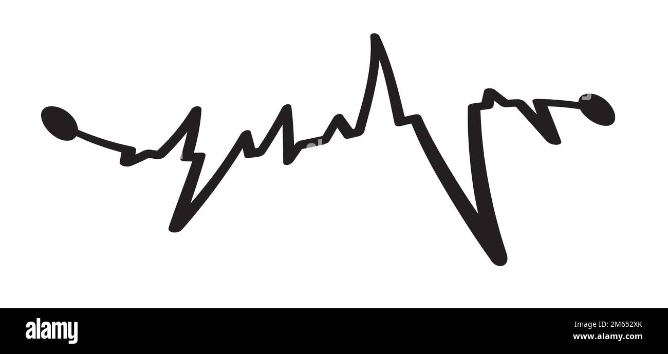 Cartoon heartbeat line pulse, wave. Heart cardiogram. Drawing rhythm ...
