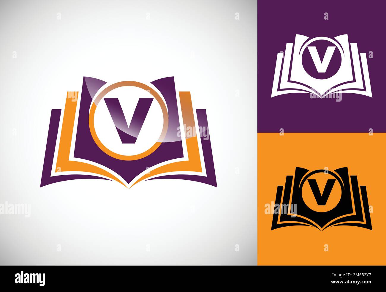 Initial alphabet V with the book. Creative book vector logo design ...