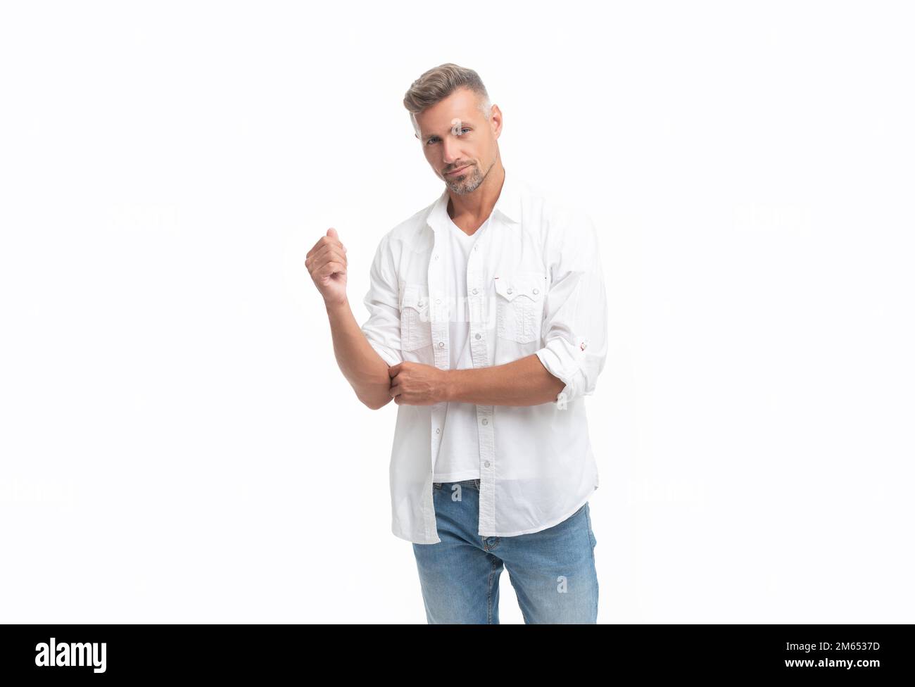grizzled man wear casual style. studio shot of grizzled man. mature ...