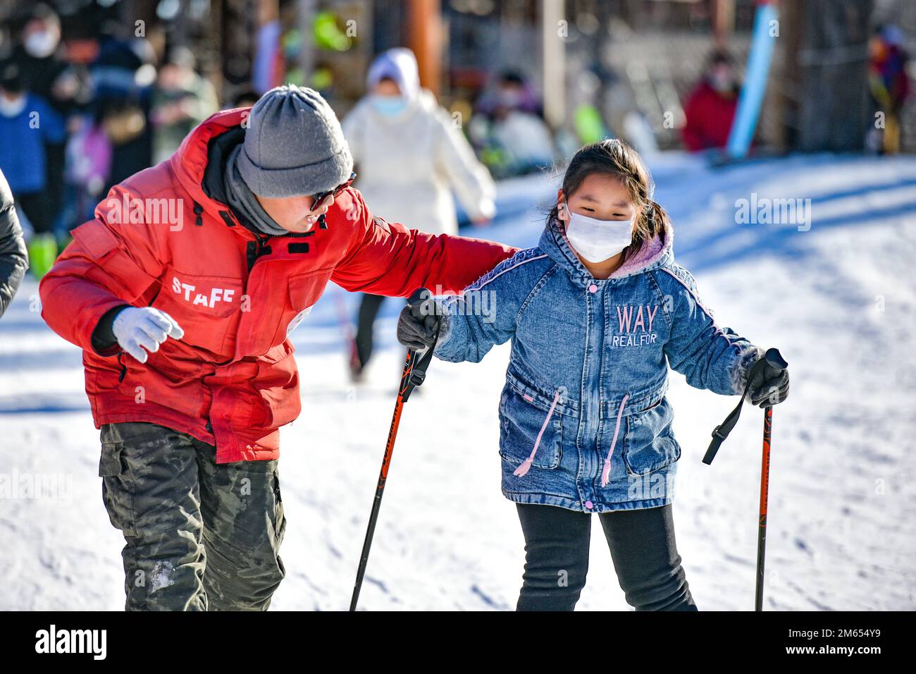 Tianjin, China's Tianjin. 2nd Jan, 2023. A child practices skiing at a ...