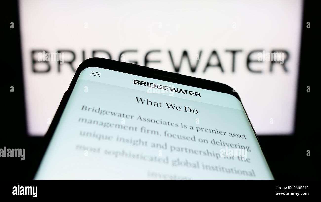 Mobile phone with website of American investment company Bridgewater ...
