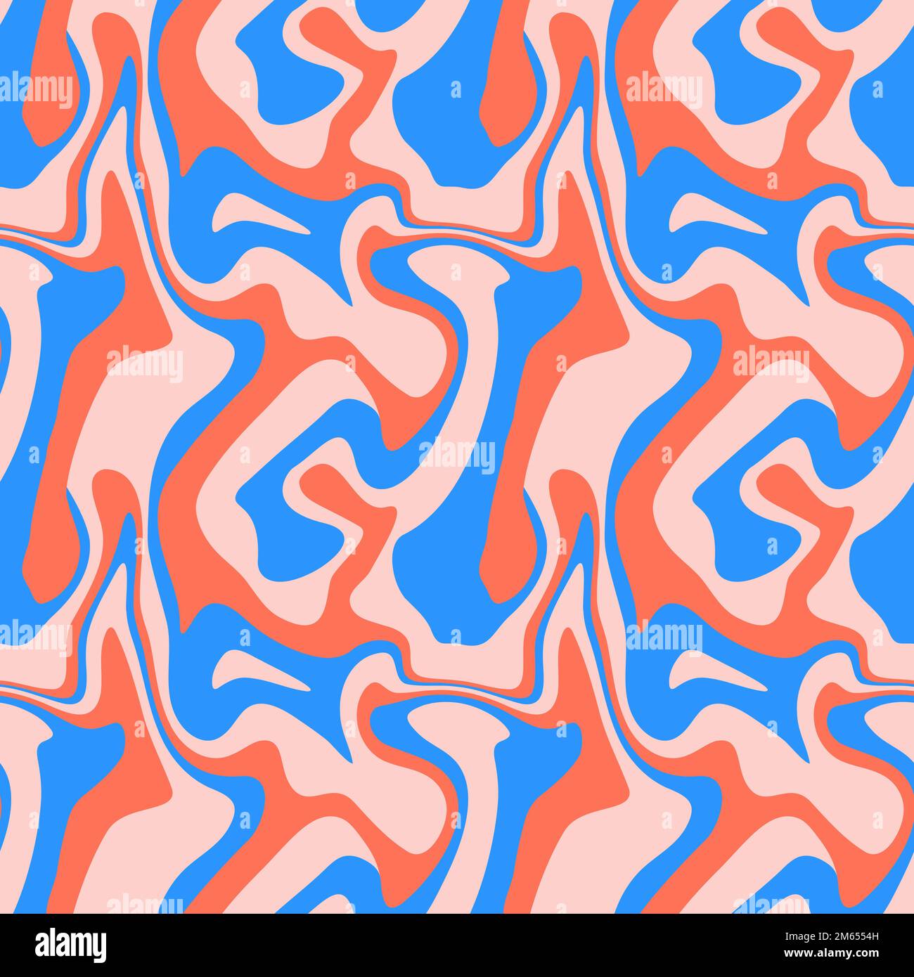 1970 liquid marble seamless pattern. Red blue wavy swirl texture. Groovy trippy distort ...