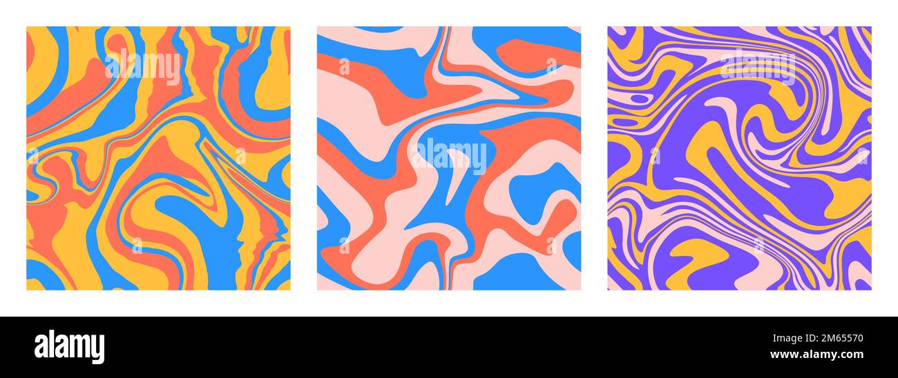 1970 swirl seamless pattern set. Wavy psychedelic trippy textures ...